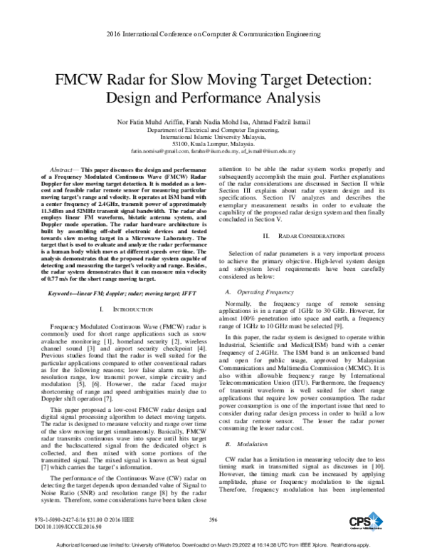 (PDF) FMCW Radar for Slow Moving Target Detection: Design and ...