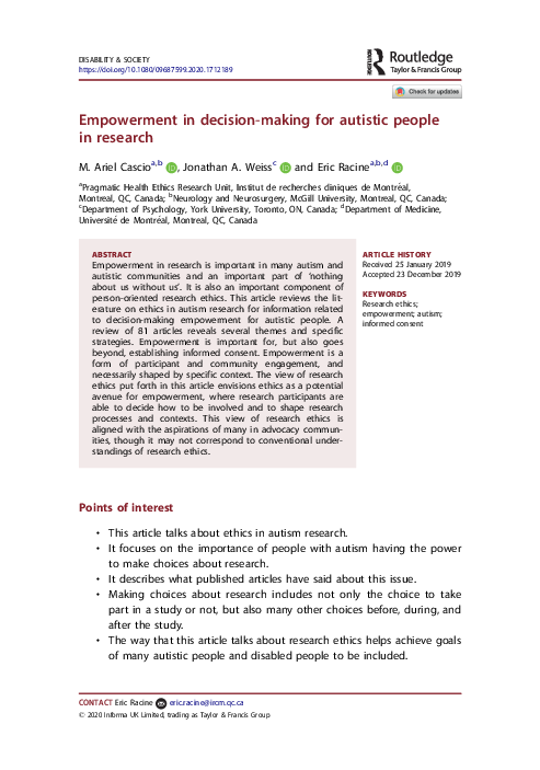 (PDF) Empowerment in decision-making for autistic people in research