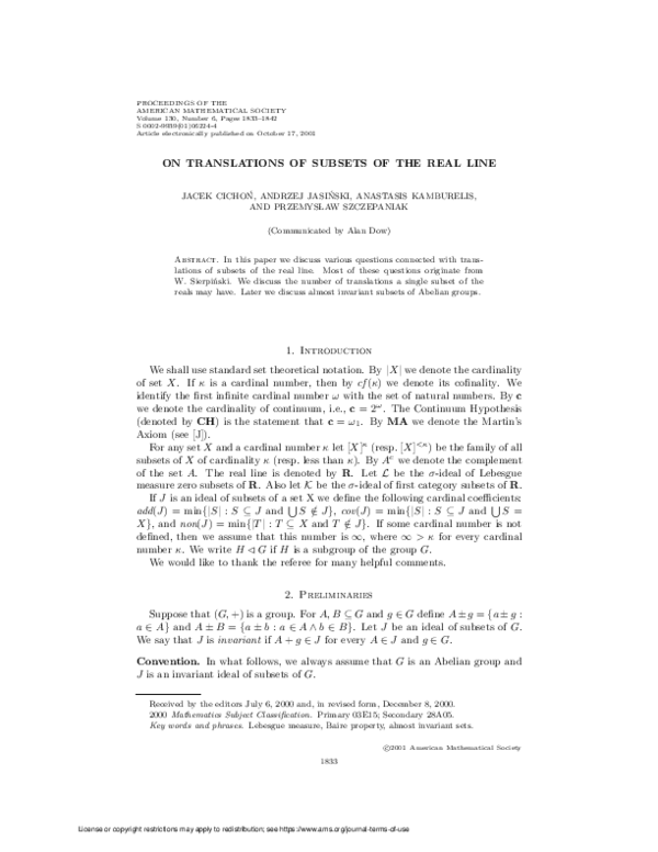 (PDF) Subsets of the real line