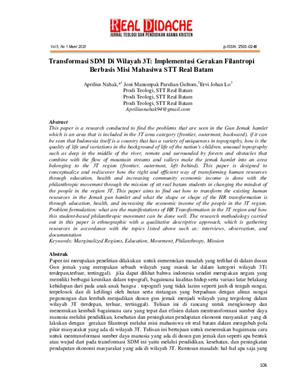 (PDF) Transformasi SDM Di Wilayah 3T: Implementasi Gerakan Filantropi ...
