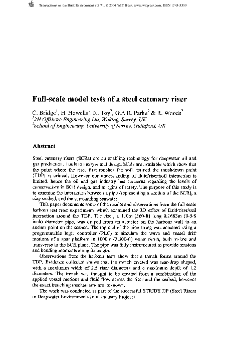 (PDF) Full-scale Model Tests Of A Steel Catenary Riser