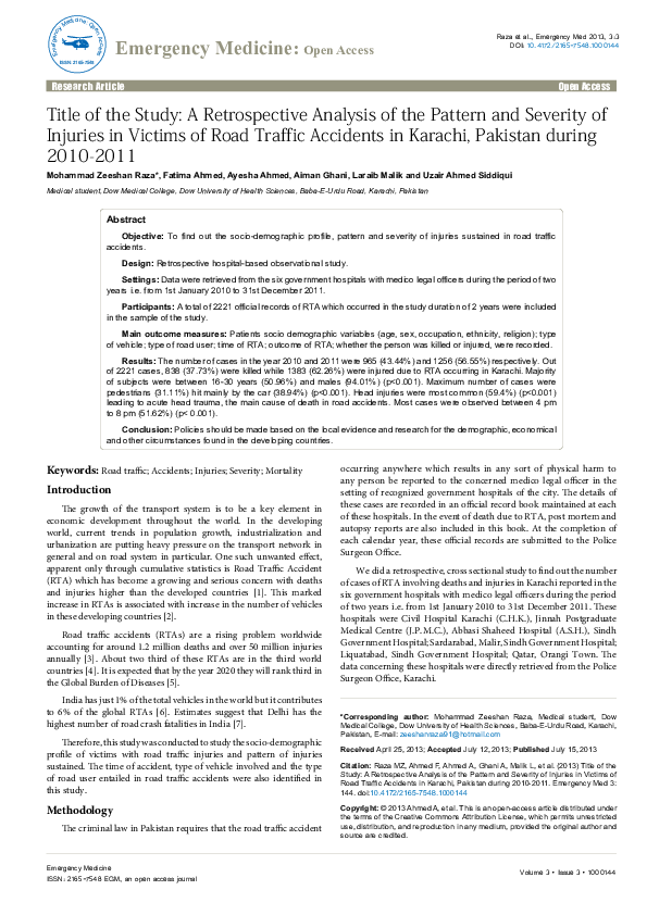 (PDF) Injury Patterns in Karachi Road Traffic Accidents
