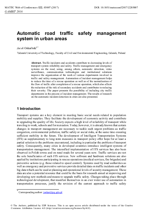 (PDF) Automatic road traffic safety management system in urban areas
