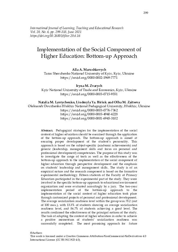 (PDF) Implementation of the Social Component of Higher Education ...