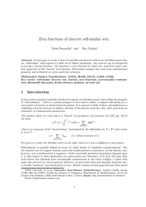 (PDF) Zeta functions of discrete self-similar sets