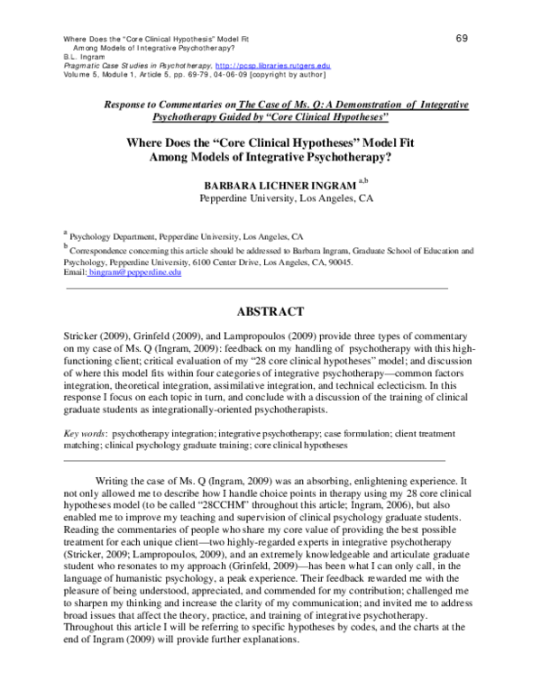 (PDF) Psychotherapy Guided by “Core Clinical Hypotheses” Where Does the ...