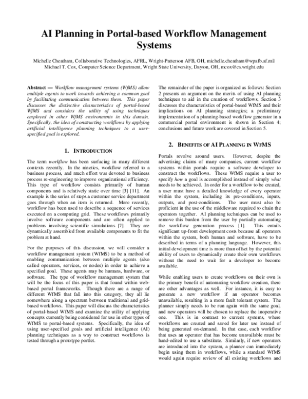 (PDF) AI planning in portal-based workflow management systems