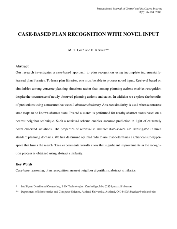 (PDF) Case-Based Plan Recognition with Novel Input