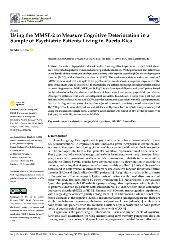 (PDF) Using the MMSE-2 to Measure Cognitive Deterioration in a Sample ...