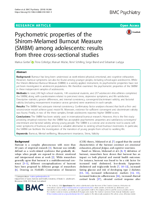 (PDF) Psychometric properties of the Shirom-Melamed Burnout Measure ...