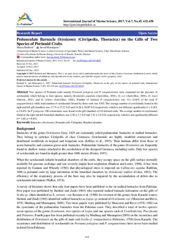 (PDF) Pedunculate Barnacle Octolasmis (Cirripedia, Thoracica) on the ...