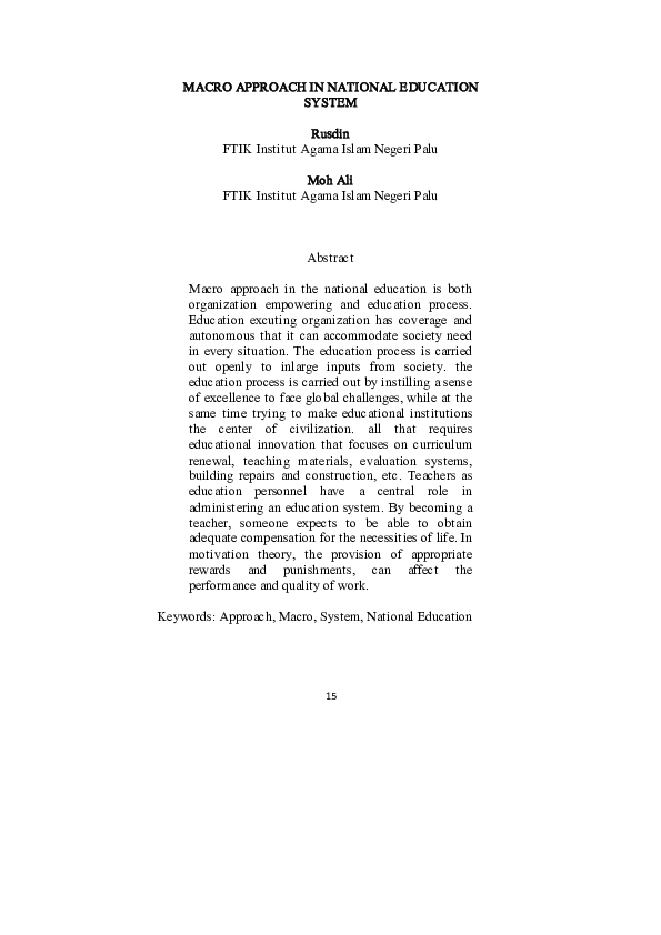 (PDF) Macro Approach in National Education System