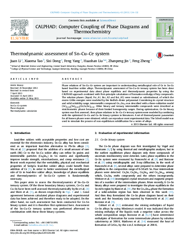 (PDF) Thermodynamic assessment of Sn–Cu–Ce system