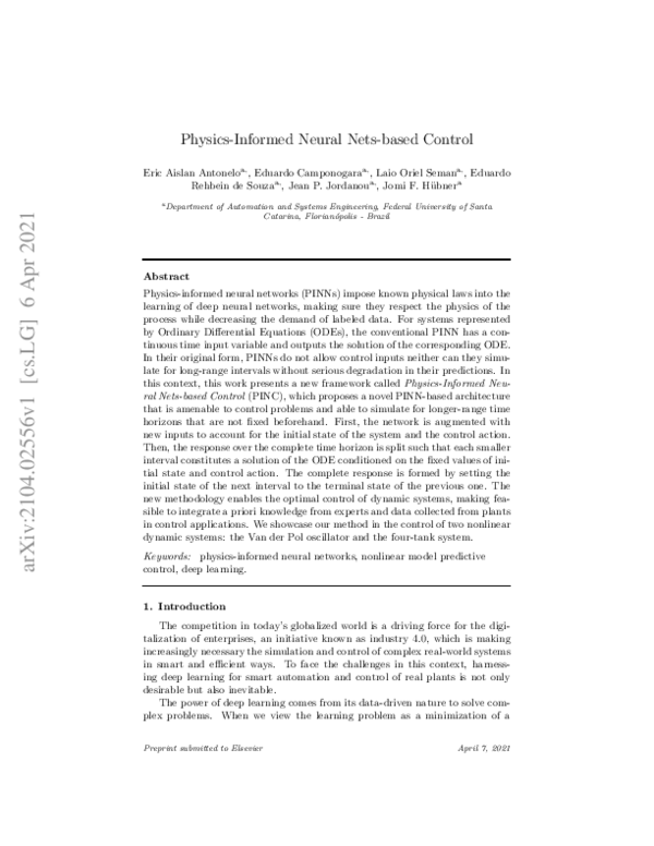 (PDF) Physics-Informed Neural Nets-based Control