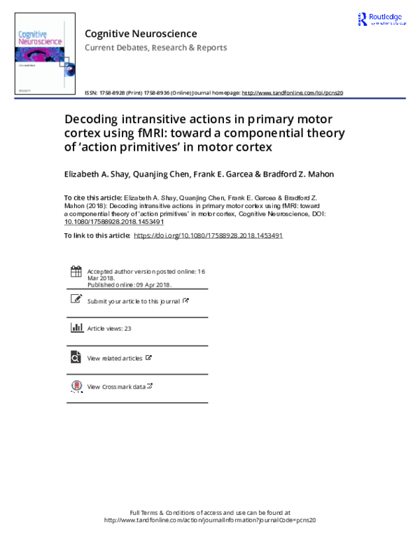 (PDF) Decoding intransitive actions in primary motor cortex using fMRI: toward a componential ...