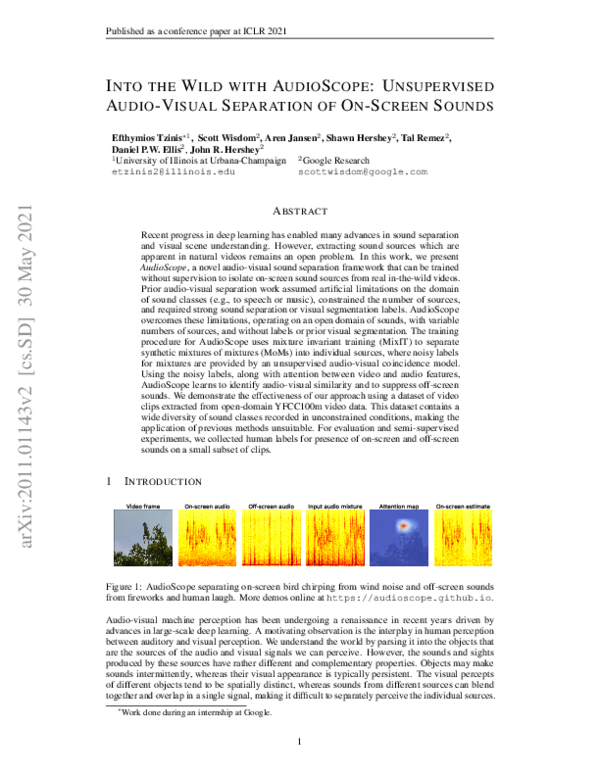 (PDF) Into the Wild with AudioScope: Unsupervised Audio-Visual ...