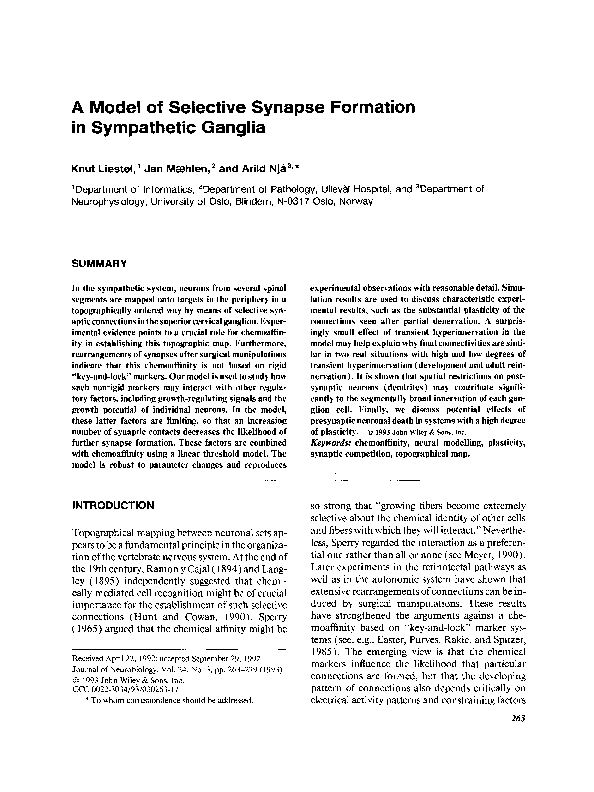 (PDF) A model of selective synapse formation in sympathetic ganglia