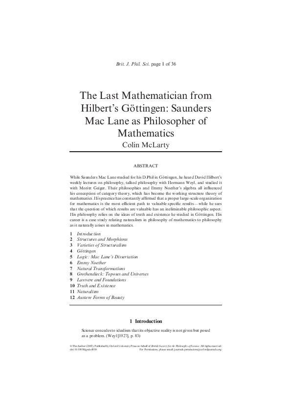 (PDF) Saunders Mac Lane as Philosopher of Mathematics
