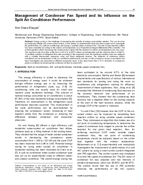 (PDF) Management of Condenser Fan Speed and its Influence on the Split ...
