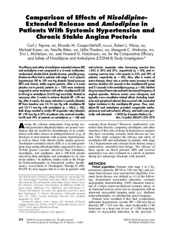 (PDF) Comparison of Effects of Nisoldipine-Extended Release and ...