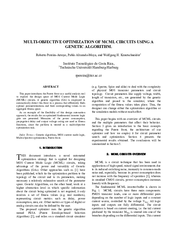 (PDF) Multi-Objective Optimization of MCML Circuits Using a Genetic Algorithm