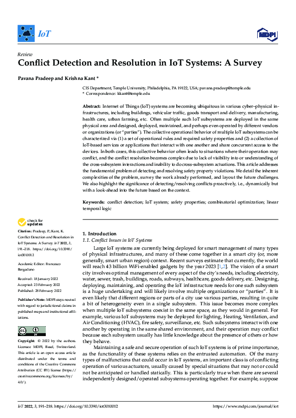(PDF) Conflict Detection and Resolution in IoT Systems: A Survey