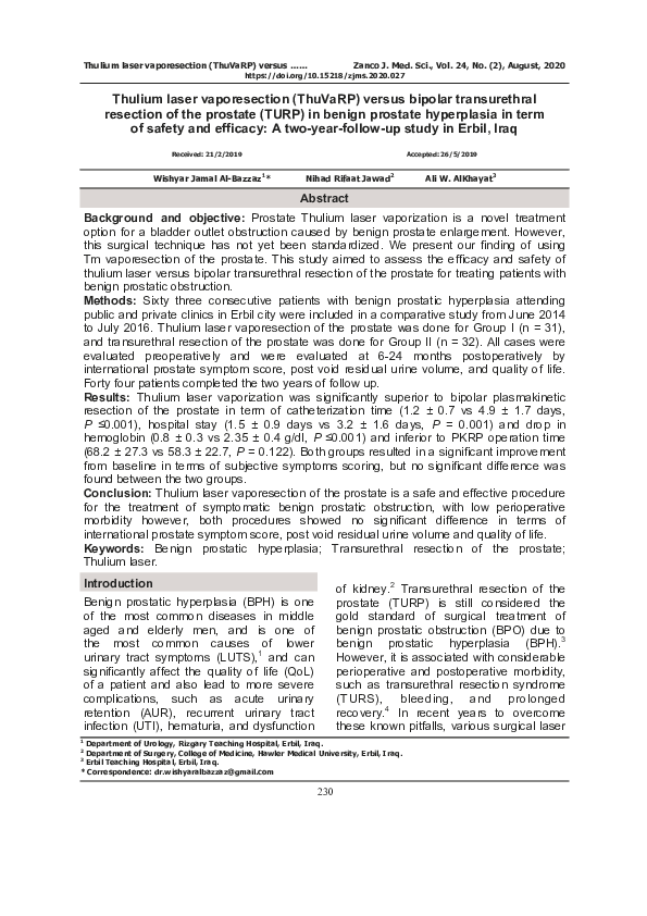(PDF) Thulium laser vaporesection (ThuVaRP) versus bipolar ...