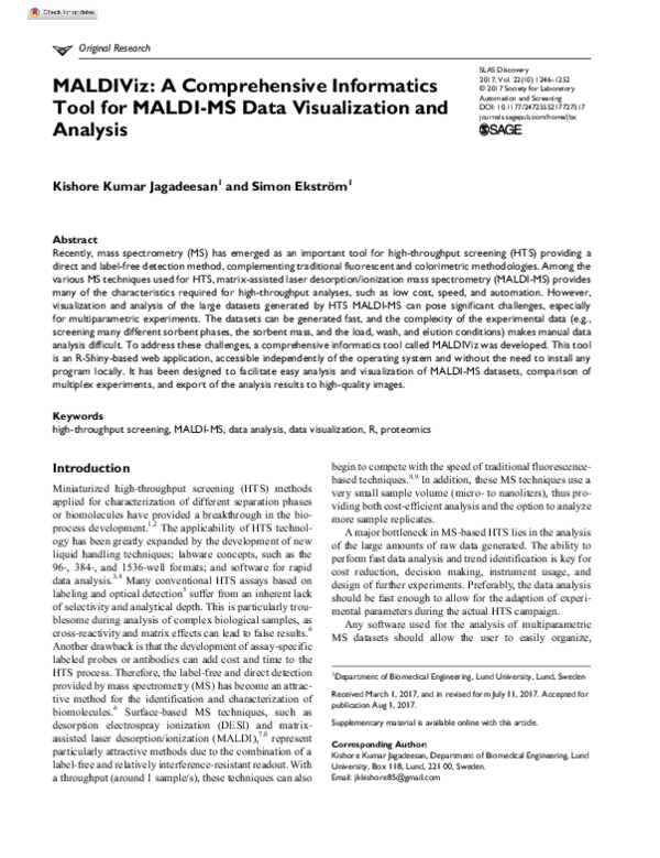 (PDF) MALDIViz: A Comprehensive Informatics Tool for MALDI-MS Data ...