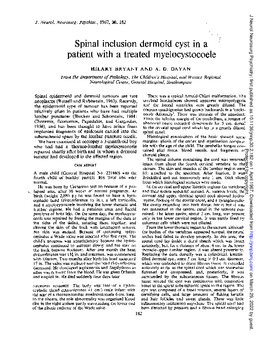 (PDF) Spinal inclusion dermoid cyst in a patient with a treated ...