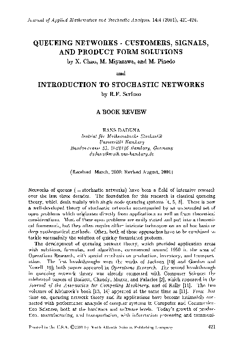 (PDF) Queueing Networks—Customers, Signals and Product Form Solutions