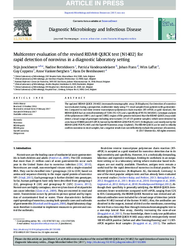 (PDF) Multicenter evaluation of the revised RIDA® QUICK test (N1402 ...