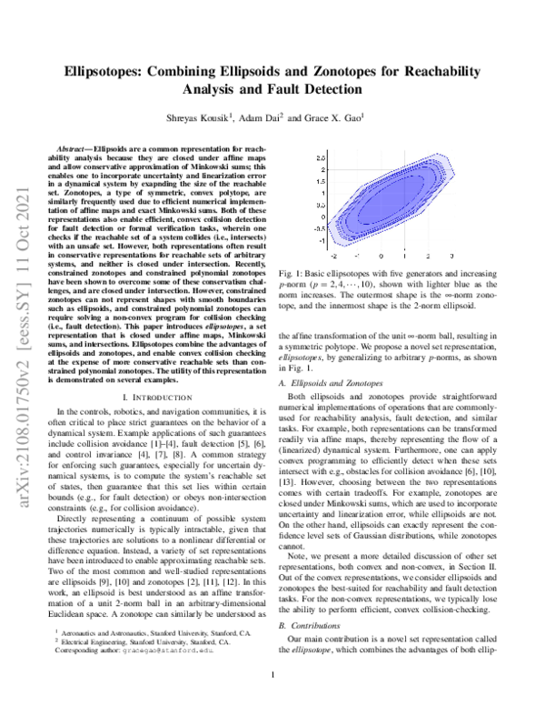 (PDF) Ellipsotopes: Combining Ellipsoids and Zonotopes for Reachability Analysis and Fault Detection