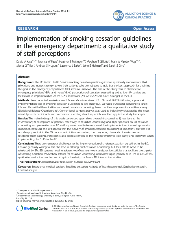 (PDF) Implementation of smoking cessation guidelines in the emergency ...