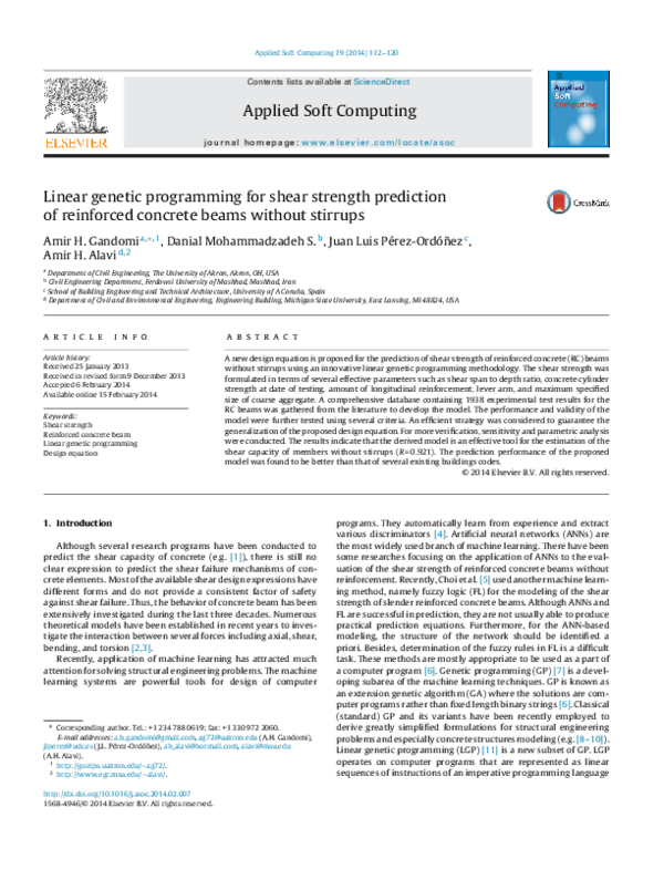(PDF) Linear genetic programming for shear strength prediction of reinforced concrete beams ...