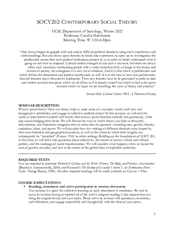 (PDF) Contemporary Sociological Theory Graduate Seminar Syllabus