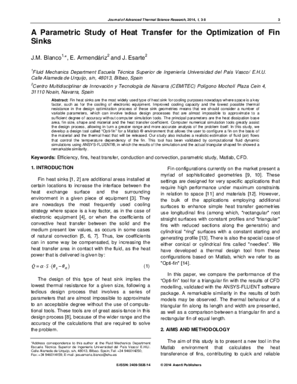 (PDF) A Parametric Study of Heat Transfer for the Optimization of Fin Sinks