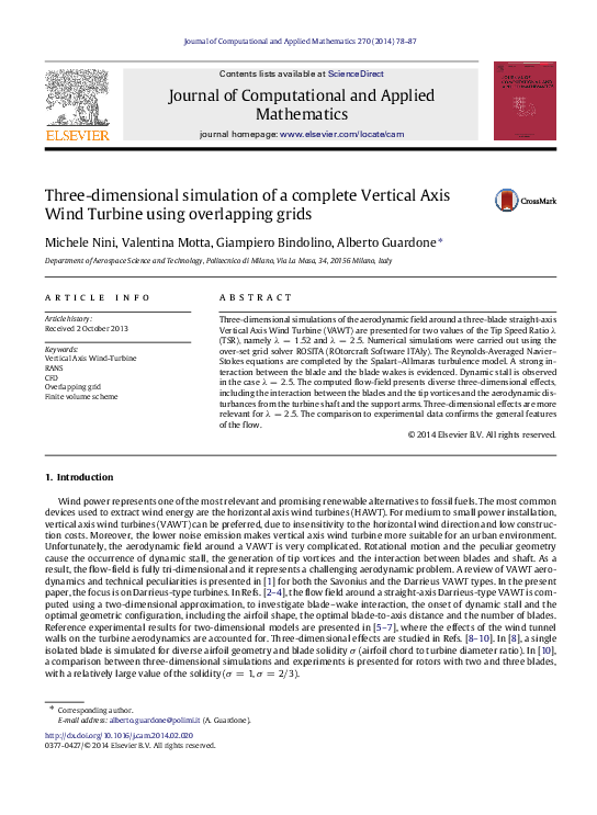 (PDF) Three-dimensional simulation of a complete Vertical Axis Wind Turbine using overlapping grids
