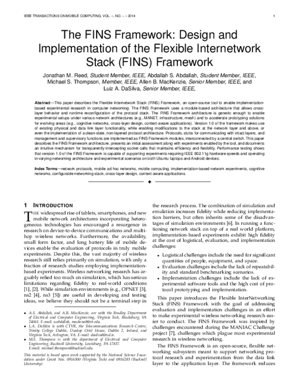 (PDF) The FINS Framework: Design and Implementation of the Flexible ...