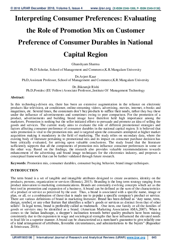 (PDF) Interpreting Consumer Preferences: Evaluating the Role of ...