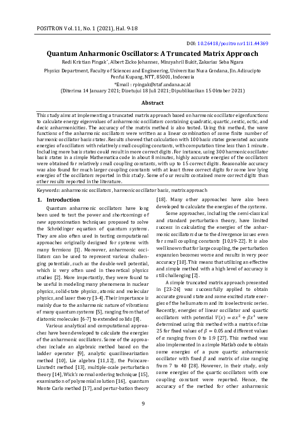 (PDF) Quantum Anharmonic Oscillators: A Truncated Matrix Approach