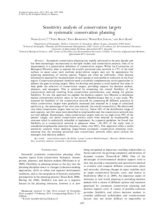 (PDF) Sensitivity analysis of conservation targets in systematic conservation planning