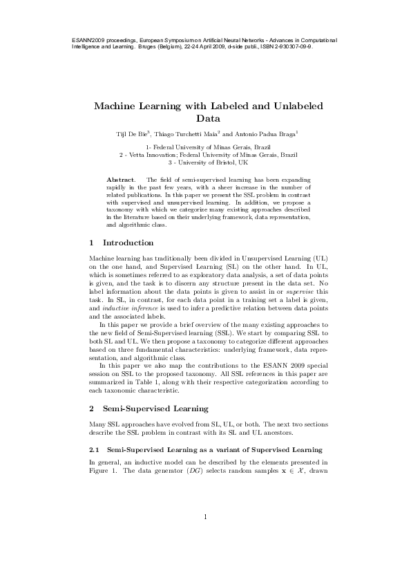 (PDF) Machine Learning with Labeled and Unlabeled Data