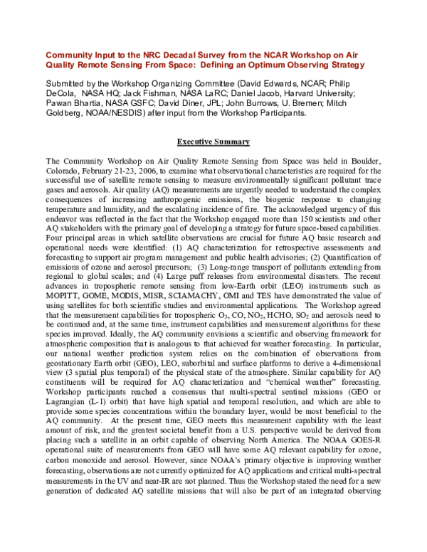 (PDF) Community input to the NRC Decadal Survey from the NCAR Workshop ...
