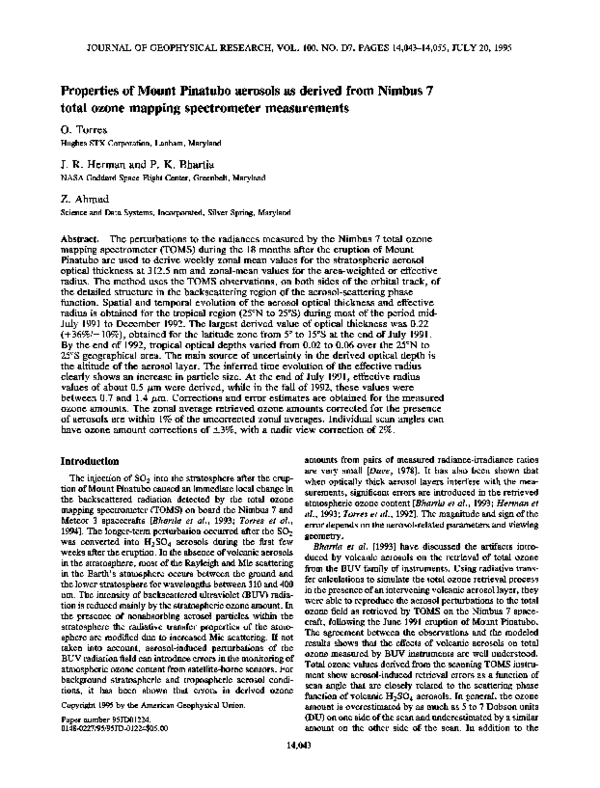 (PDF) Properties of Mount Pinatubo aerosols as derived from Nimbus 7 total ozone mapping ...