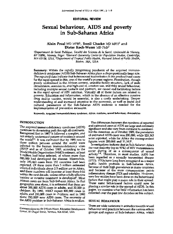 Pdf Sexual Behaviour Aids And Poverty In Sub Saharan Africa