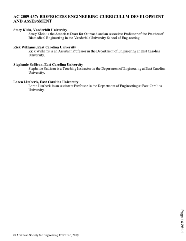 (PDF) Bioprocess Engineering Curriculum Development And Assessment