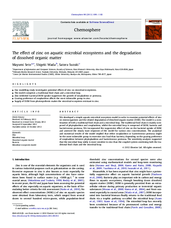(PDF) The effect of zinc on aquatic microbial ecosystems and the degradation of dissolved ...