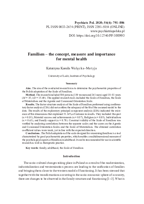 (PDF) Familism - the concept, measure and importance for mental health