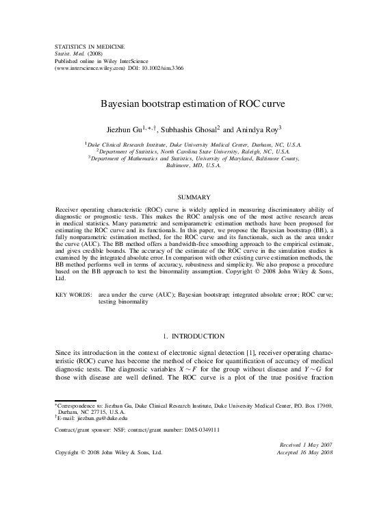 (PDF) Bayesian bootstrap estimation of ROC curve