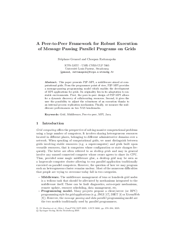 Pdf A Peer To Peer Framework For Robust Execution Of Message Passing Parallel Programs 